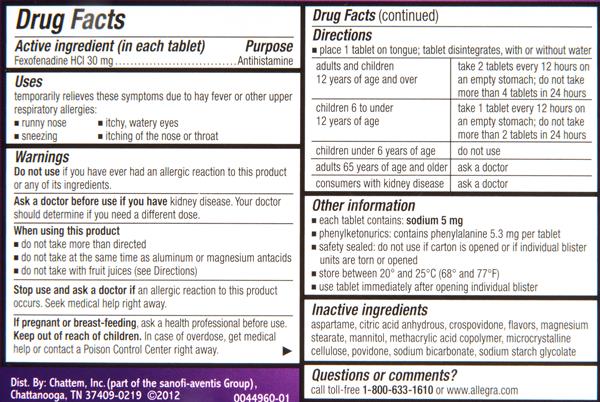 Children's Allegra Allergy 12 Hour Relief Orally Disintegrating Tablets ...